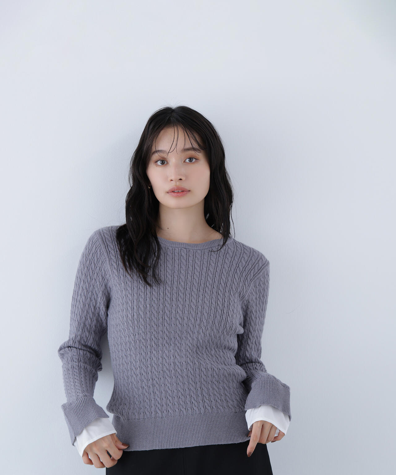 シャツカラードッキングケーブルニット | NATURAL BEAUTY BASIC